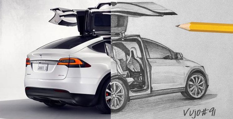 Drawing Tesla Model X - Truly impressive | Carsoid
